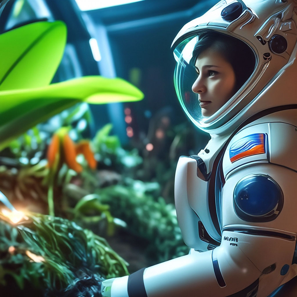 "Russian astronaut of the distant future in a biogenic suit on a ...