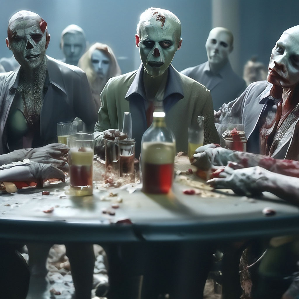"Zombies are sitting at a table and drinking, a movie, very beautiful ...