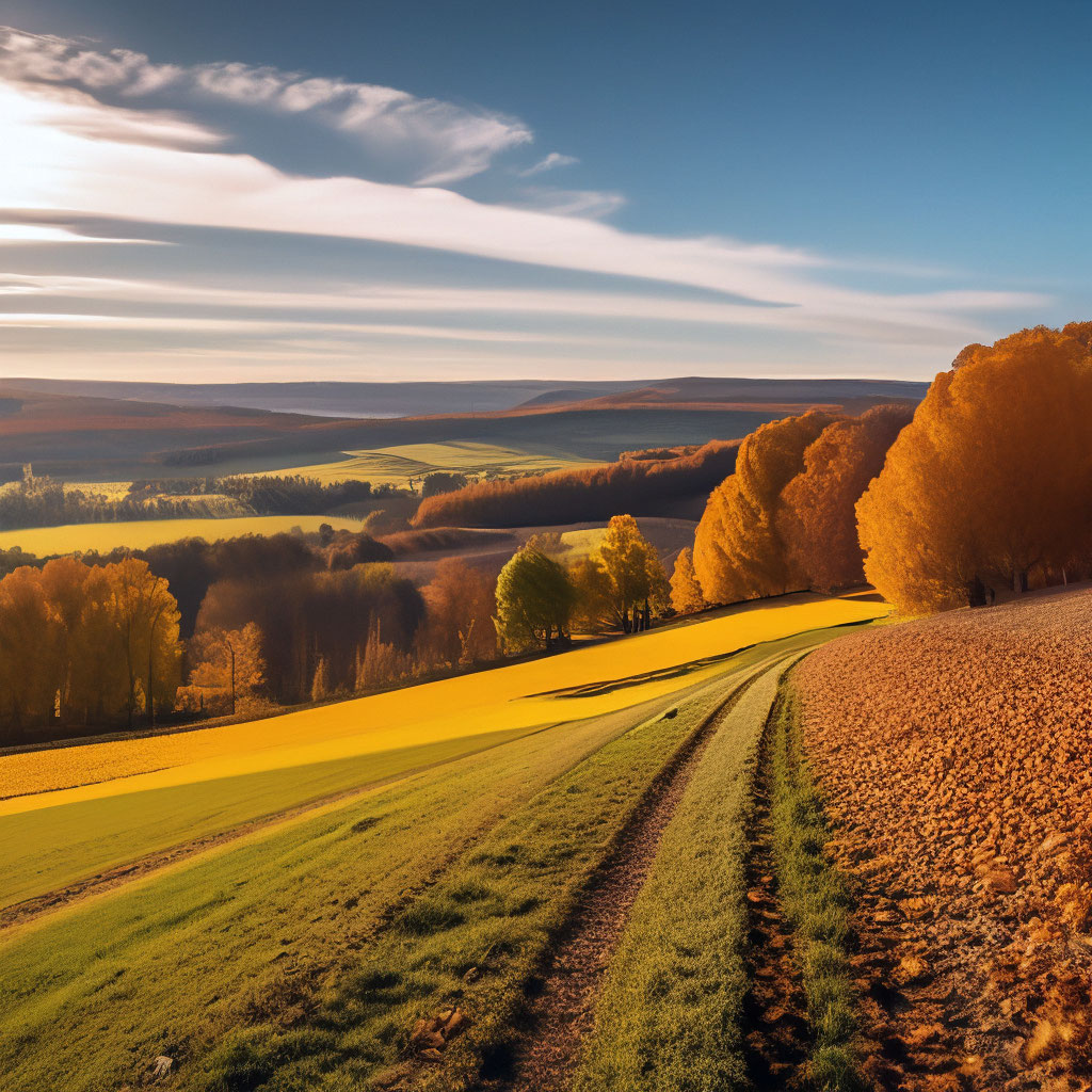 "Autumn landscape, horizon line above half, aesthetically pleasing ...