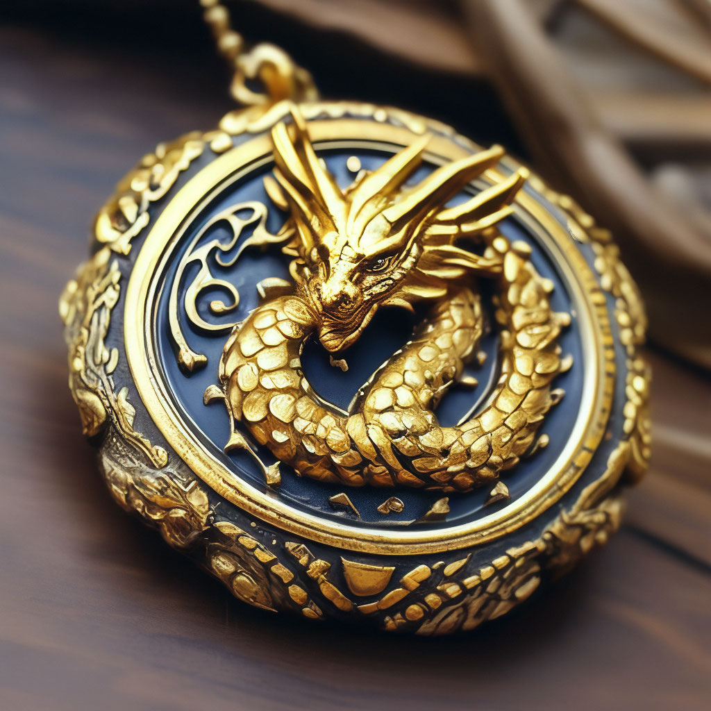 "Golden amulet-talisman, dragon, Kamchatka, kutkh." — image created in ...