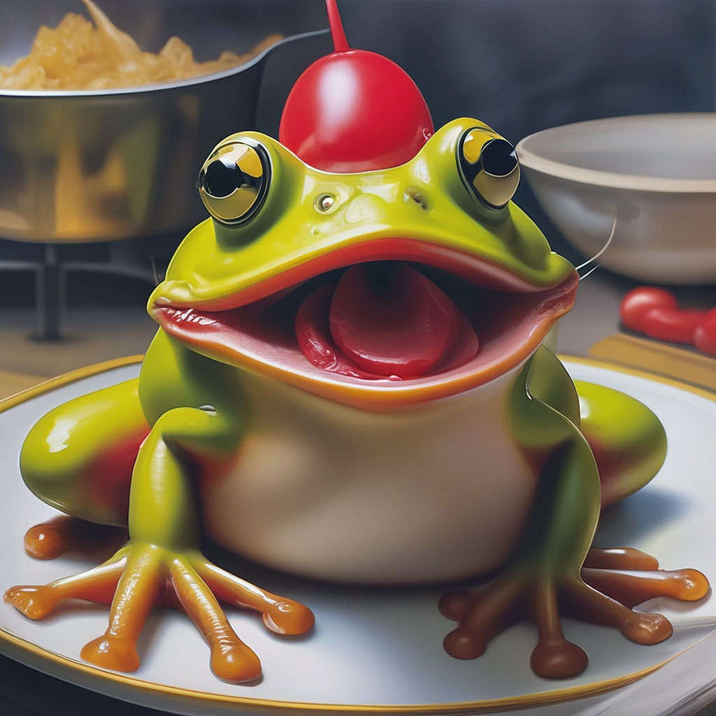 "Sausage frog" — image created in Shedevrum