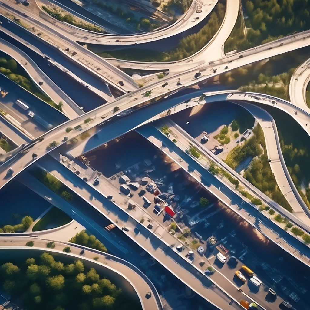 "Complex traffic interchange top view, aesthetically pleasing ...