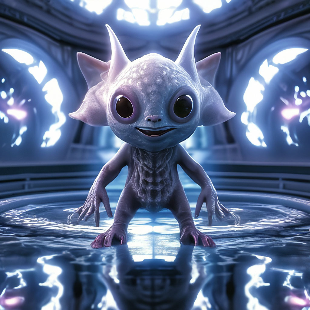 "Cute monster in a mirror maze, painted on the skin,fantasy, wings ...