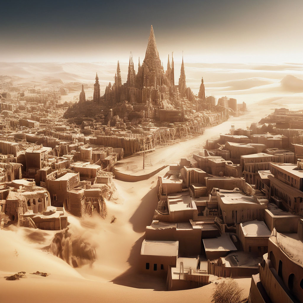 "The sand - covered city" — image created in Shedevrum