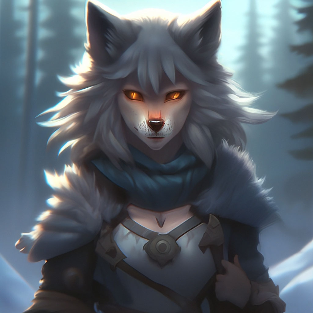 "Anthropomorphic wolf girl" — image created in Shedevrum