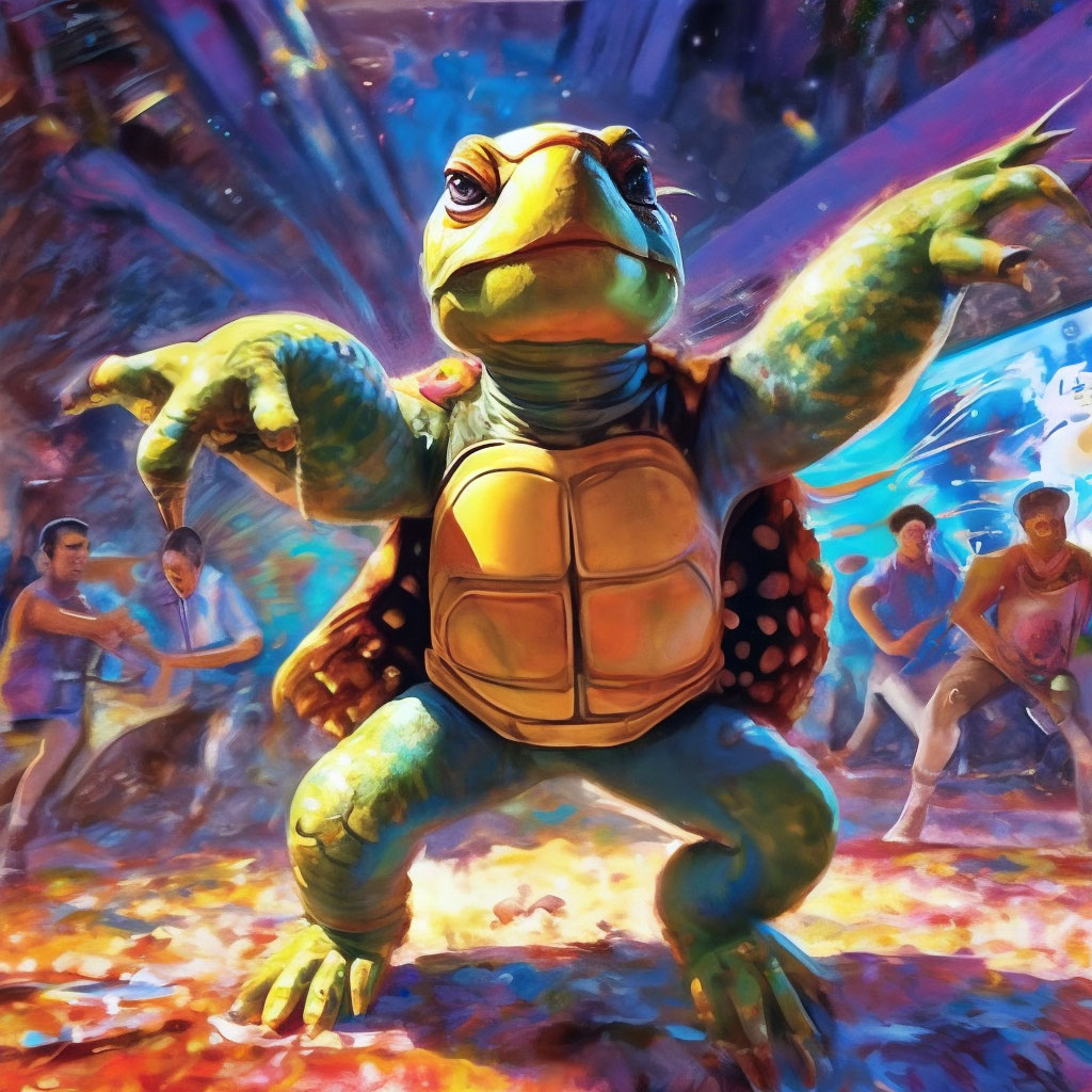 "Turtle dancing breakdance" — image created in Shedevrum