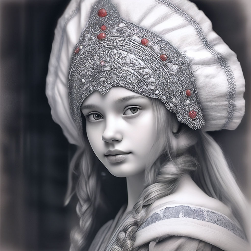 "Pencil drawing-a Russian girl in a beautiful kokoshnik, fine drawing ...