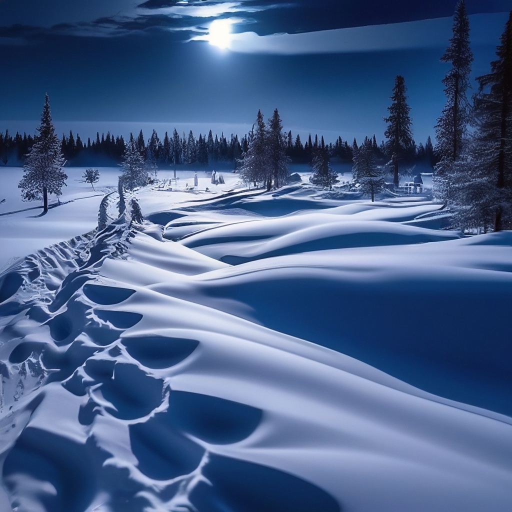 "Russian winter, snowdrifts, night, moon, beautiful, landscape, 32k ...