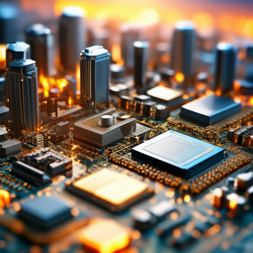 "A city of chips, processors, capacitors and chips, sunny morning ...