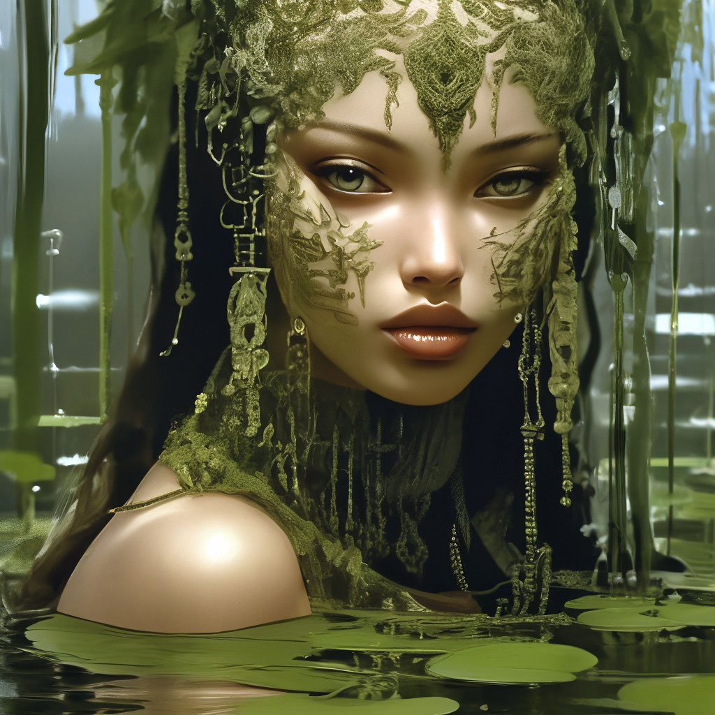 "Swamp girl-kikimora, alluring eyes, olive skin color, openwork ...