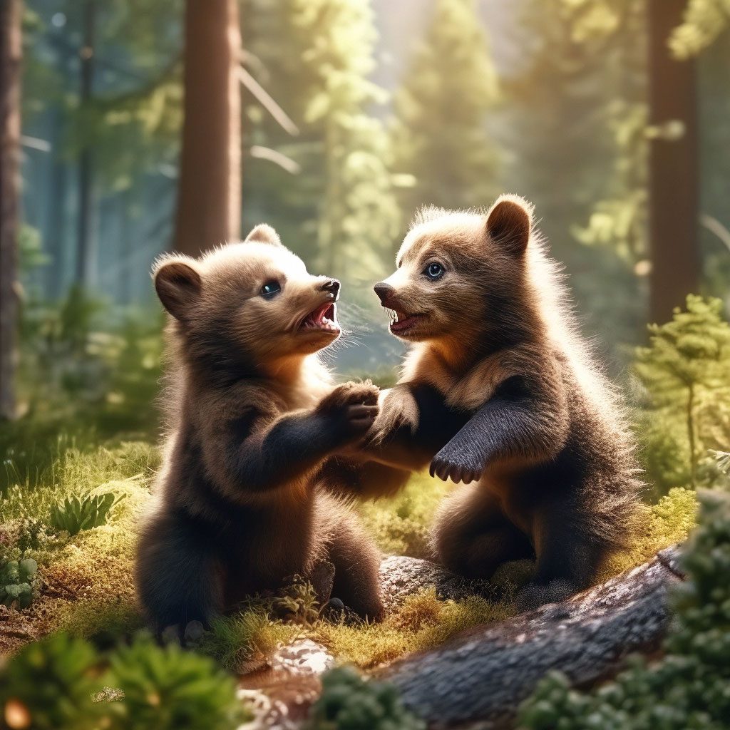 "Three bear cubs are playing in the forest realistically 32k" — image ...
