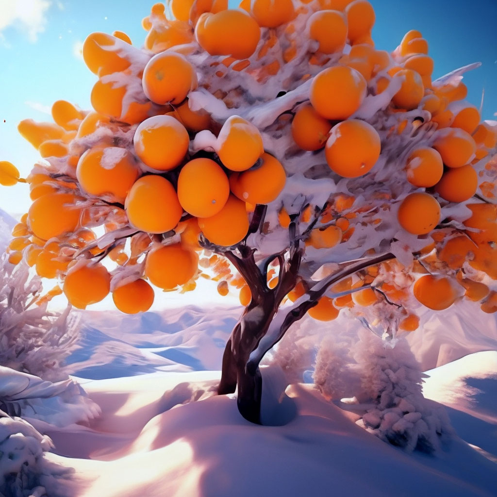 "Double exposure. Multilayer. 3D. Tangerine tree, fantasy. Watercolor ...