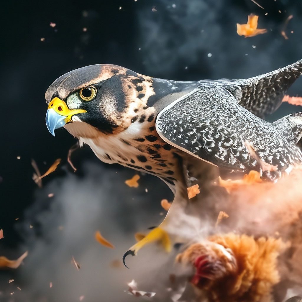 "A peregrine falcon at 400 km/h crashes into its victim in the air ...