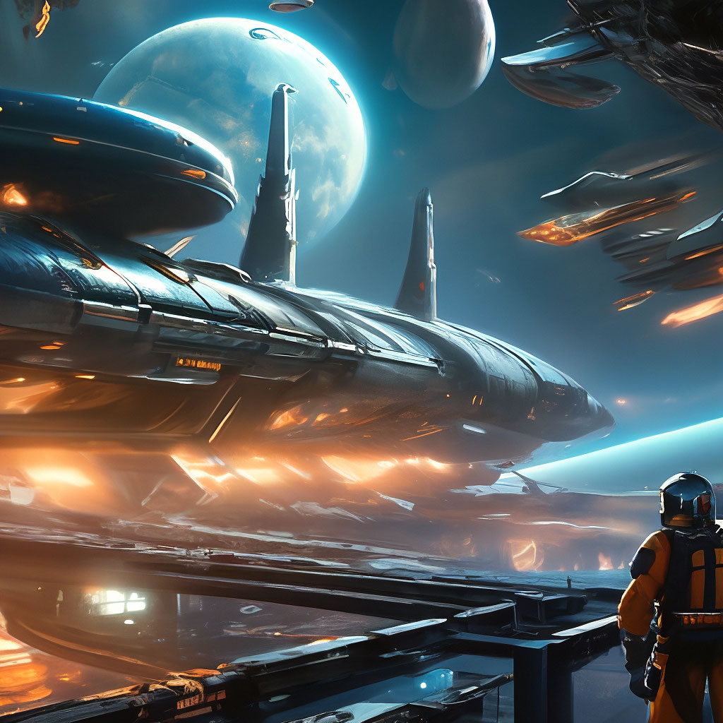 "Deep space, spaceships, spaceport, spaceplanes, blasters, space fleet ...