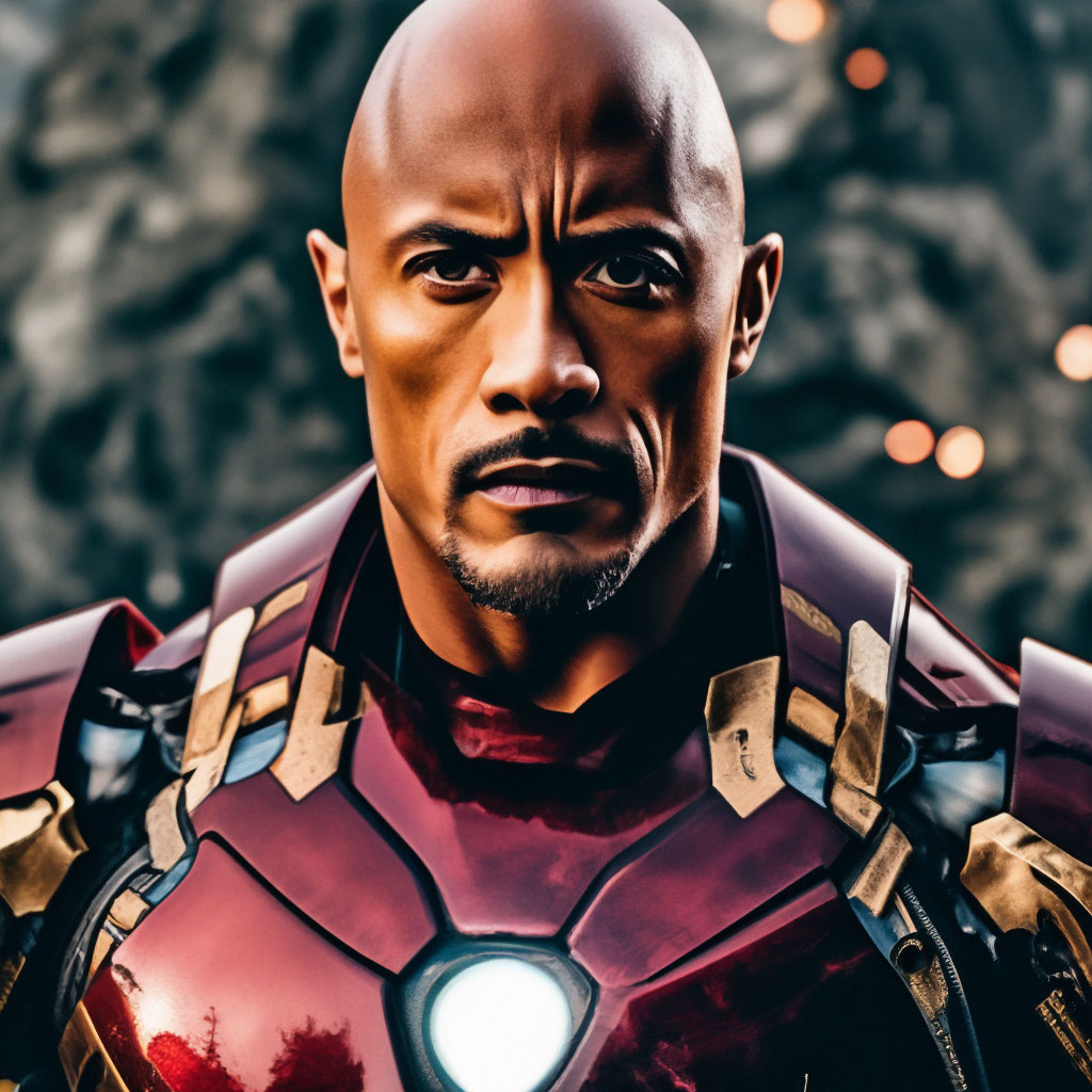 "The rock became the Iron Man" — image created in Shedevrum