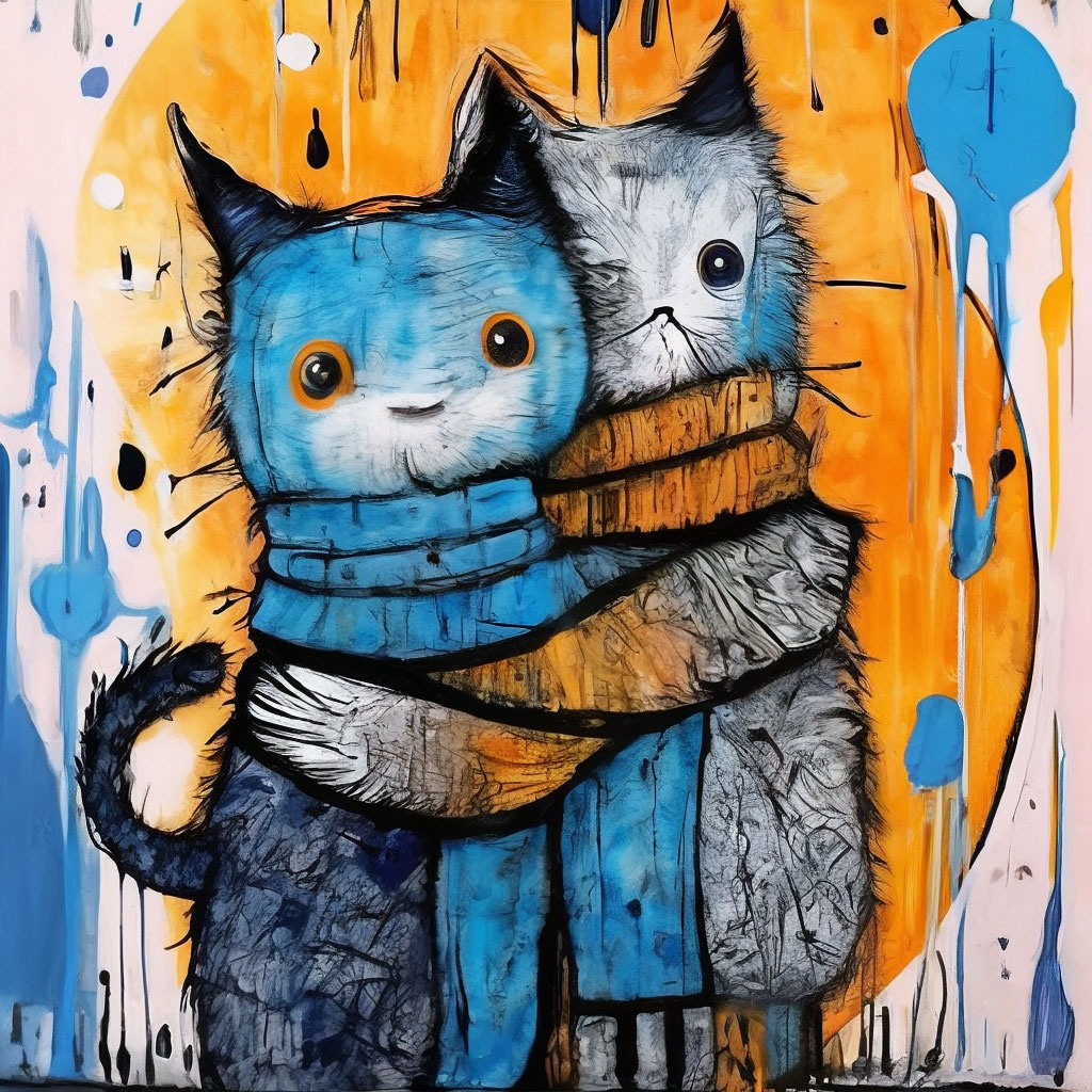 "@art-niura, hugs graphic drawing in ink and acrylic, hugs, a pair of ...
