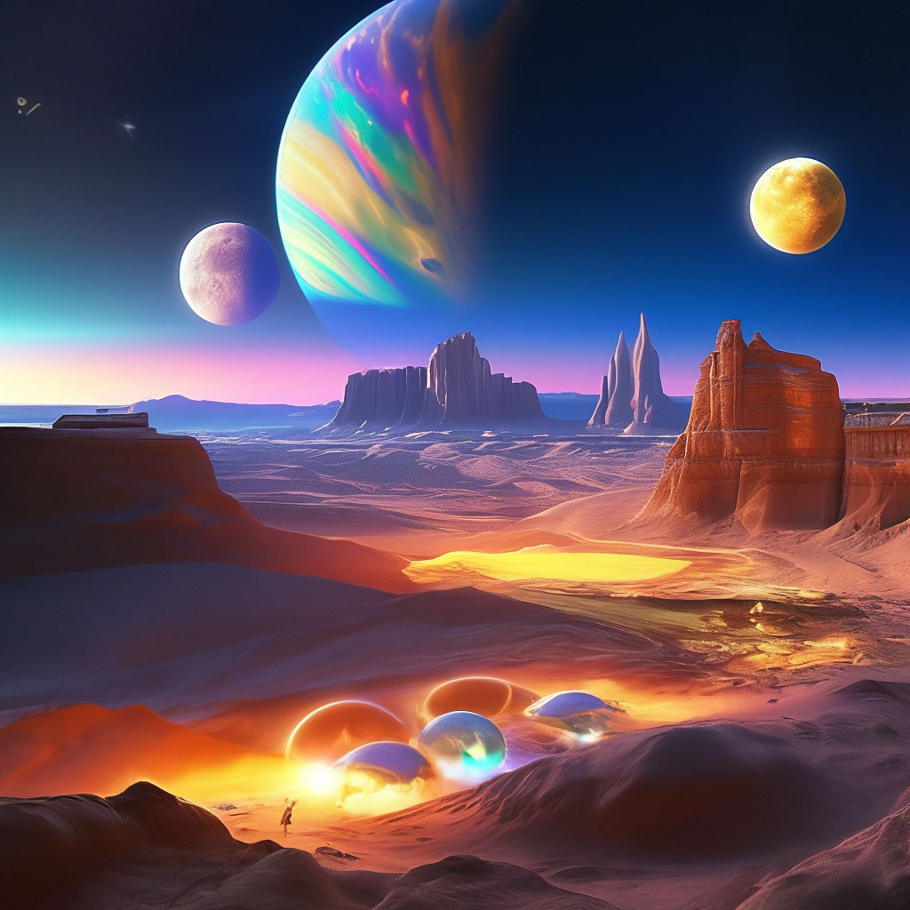 "#cosmic landscape multidimensional exposition, mountains, ten moons in ...