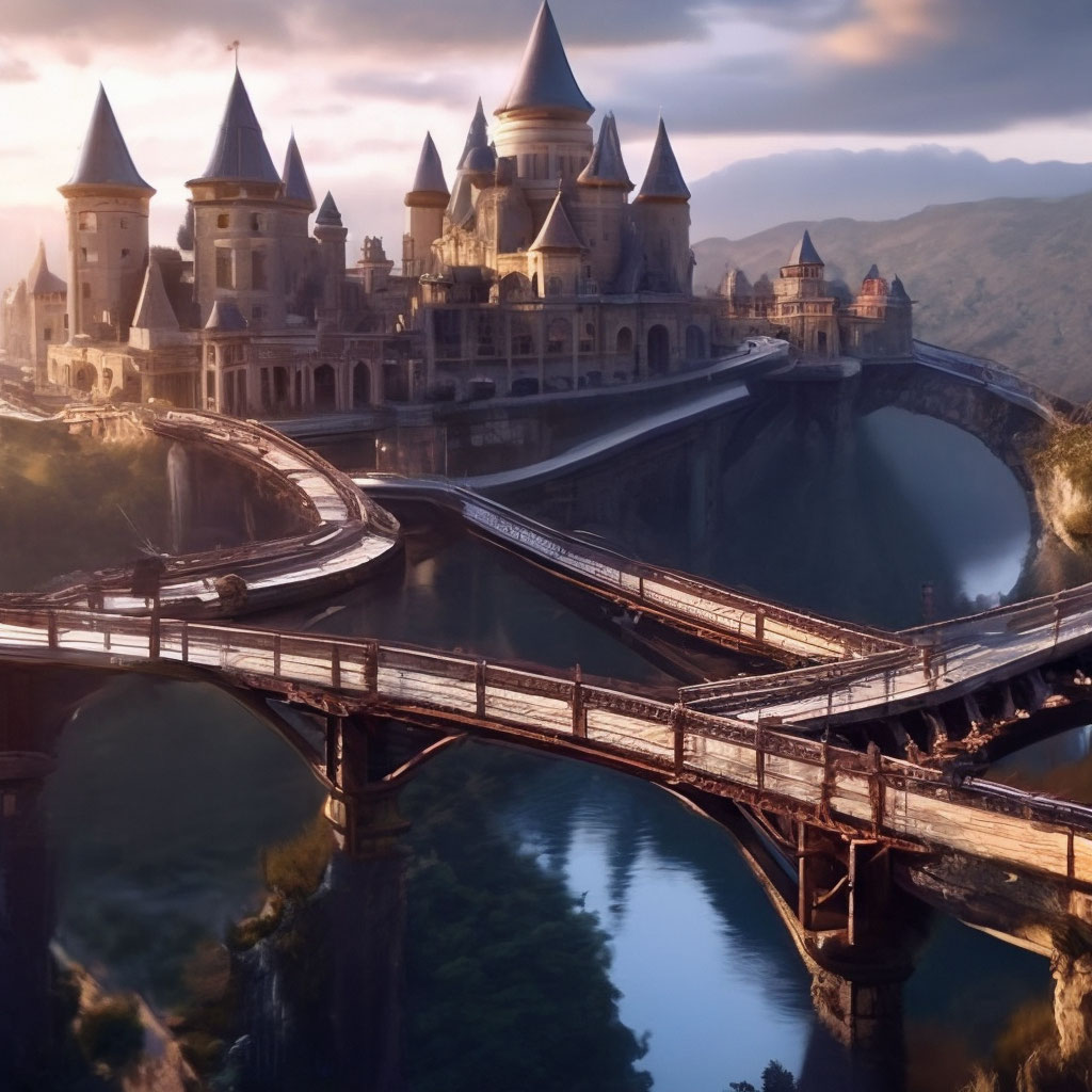 "Castles are connected by bridges at different levels, bridges over a ...