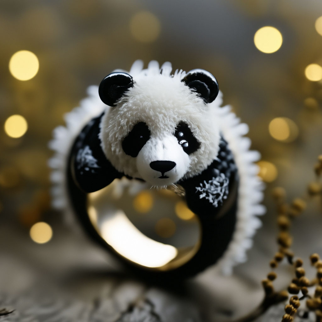 "A precious, fluffy ring in the form of a panda." — image created in ...