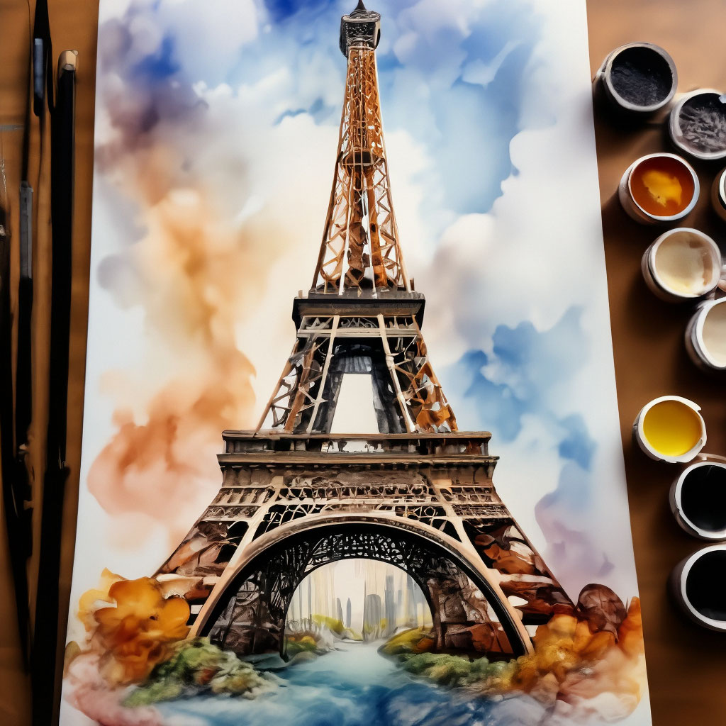 "Eiffel Tower, watercolor detailed drawing, 5d" — image created in ...