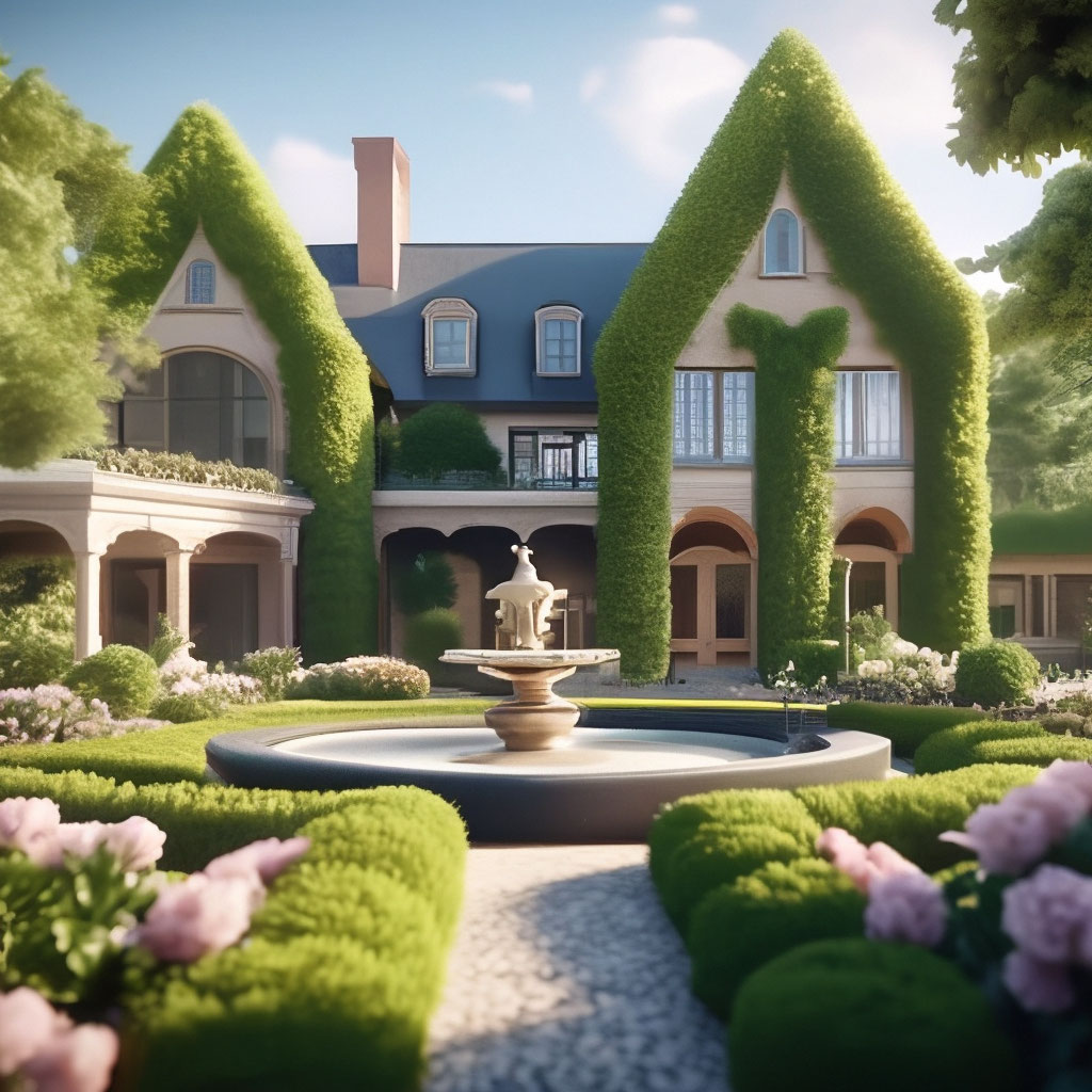 "32K, camera long-range view of the facade of a beautiful house ...