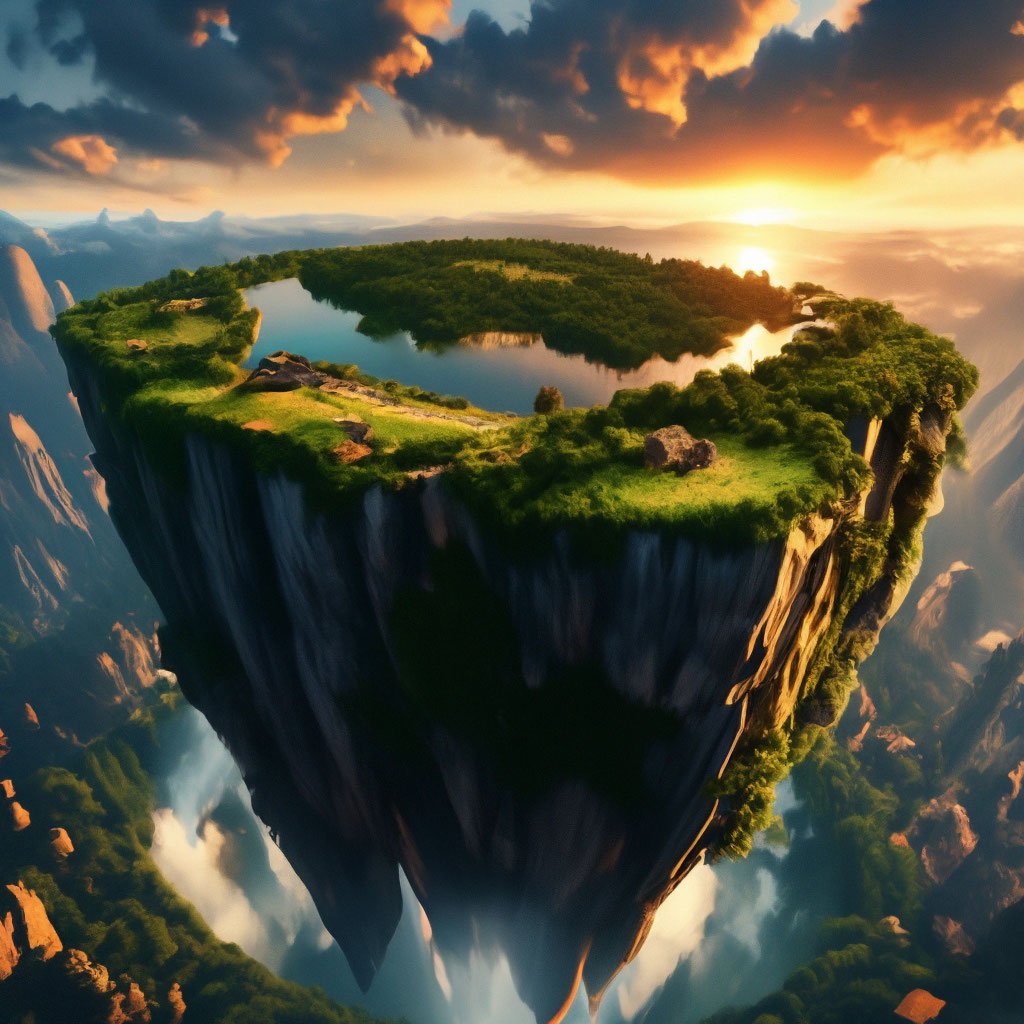 "Floating Island covered with greenery" — image created in Shedevrum