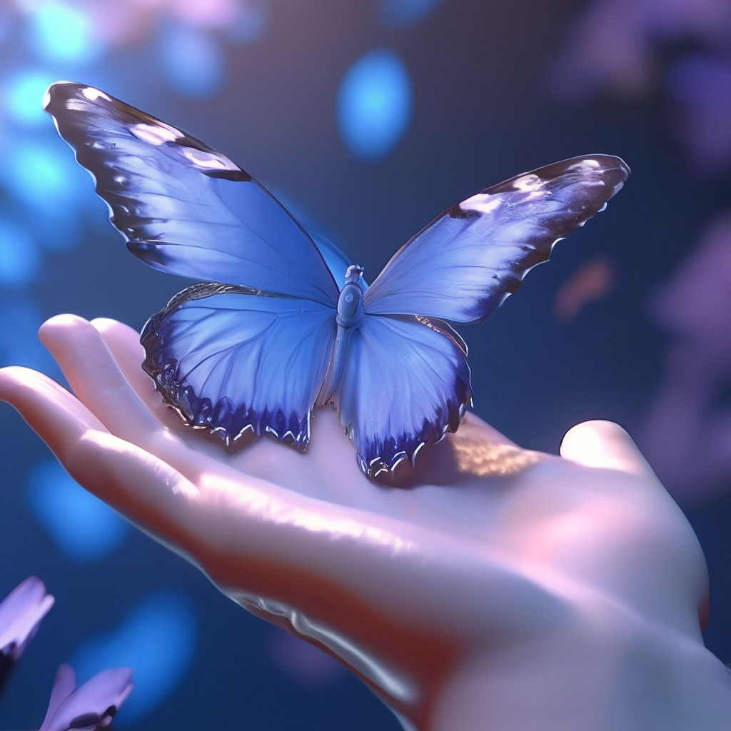 "Blue ephemeral background a man's hand with an open palm above it is a ...