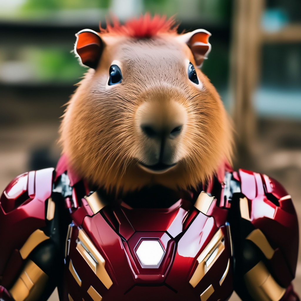 "Capybara in an iron man costume" — image created in Shedevrum