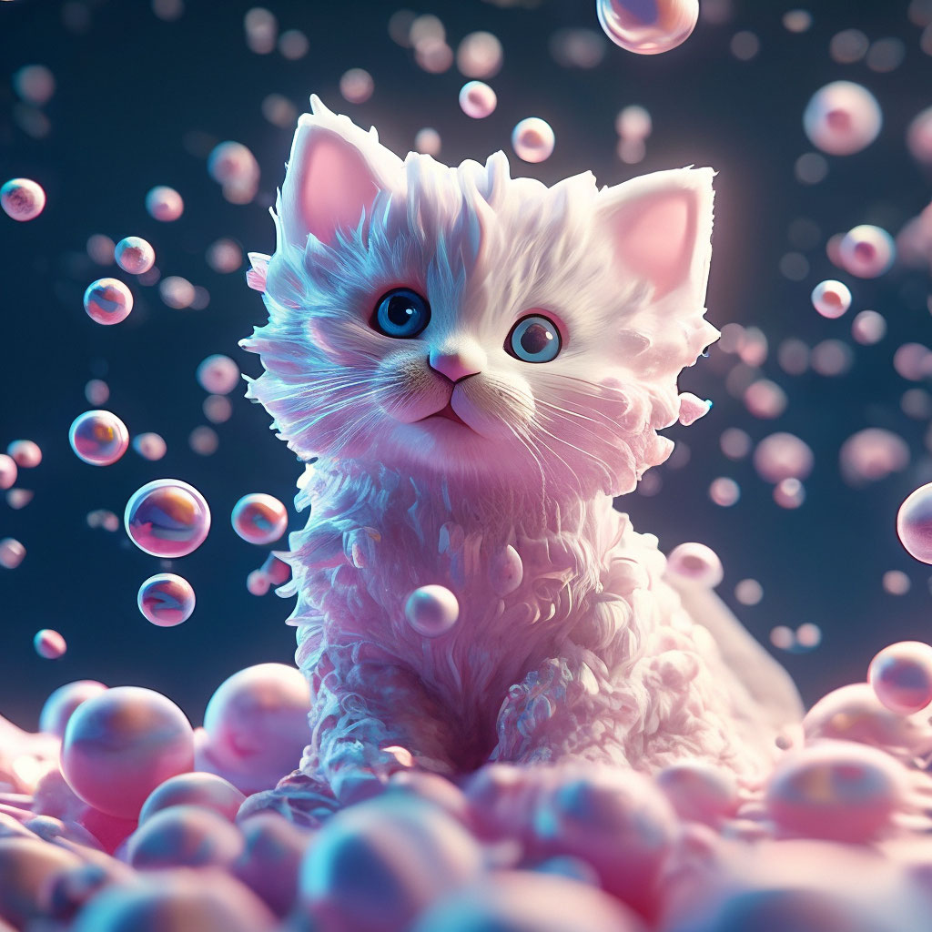 "A kitten made of soap foam. Art. Creative. , 64k, octane, fractal ...