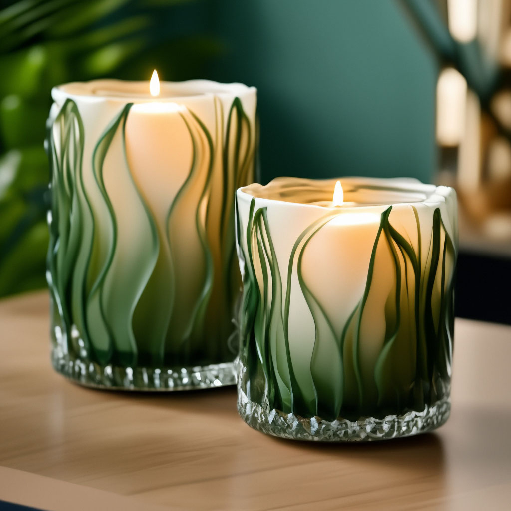 "Interior design candles-voile, green" — image created in Shedevrum