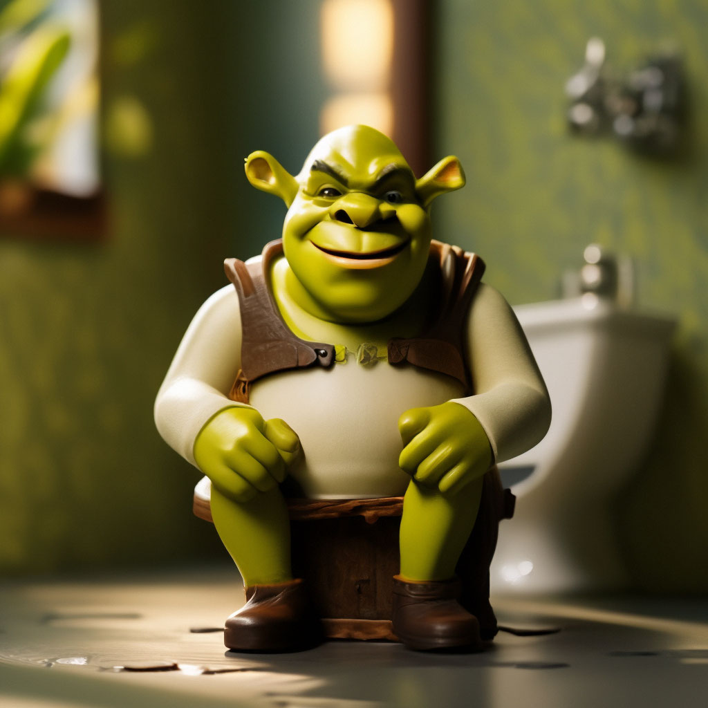 "Tiny shrek on the toilet" — image created in Shedevrum