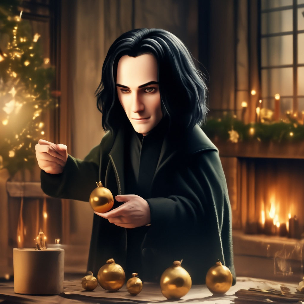"Cute Severus Snape decorates the house with Christmas tree toys for ...