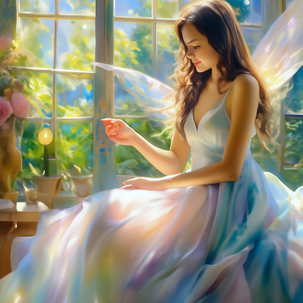 "Watercolor drawing, photorealism, realistic, girl in a bright colored ...