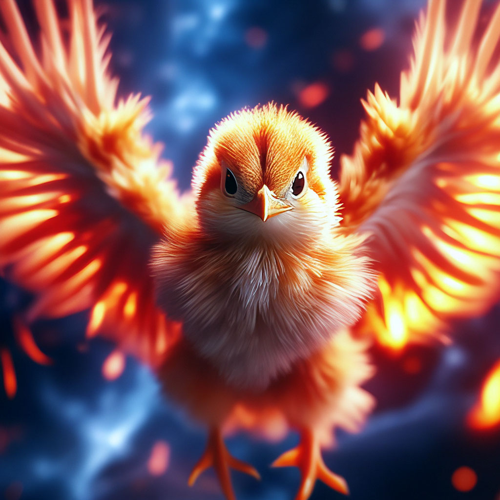 "Fluffy fiery Phoenix chick with flaming wings 🪽 in space Fiery ...