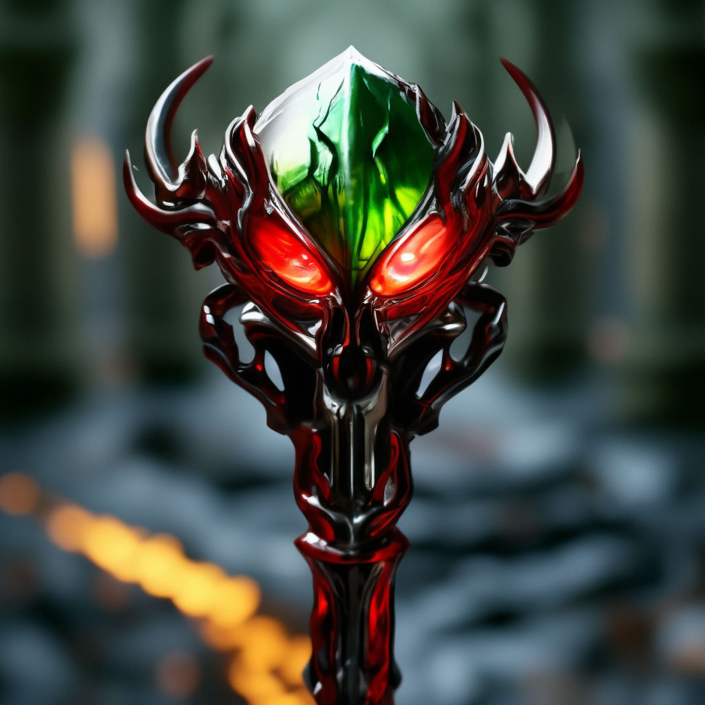 "The necromancer's staff.the staff shines bright scarlet and green ...