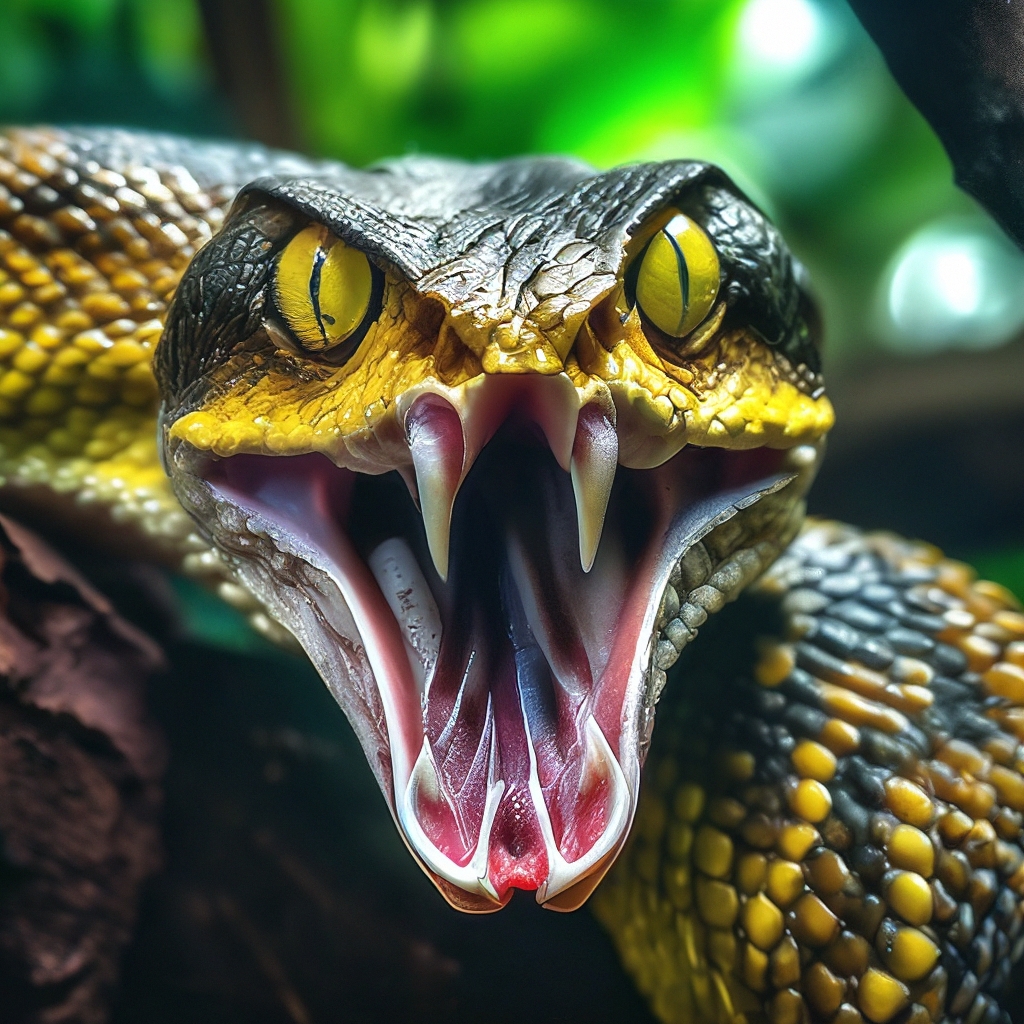 "The most venomous snake in the world in a snarl fangs. on a tree ...