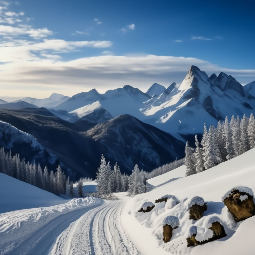 "Real photography, snow-capped peaks, sun-drenched slopes, winter ...