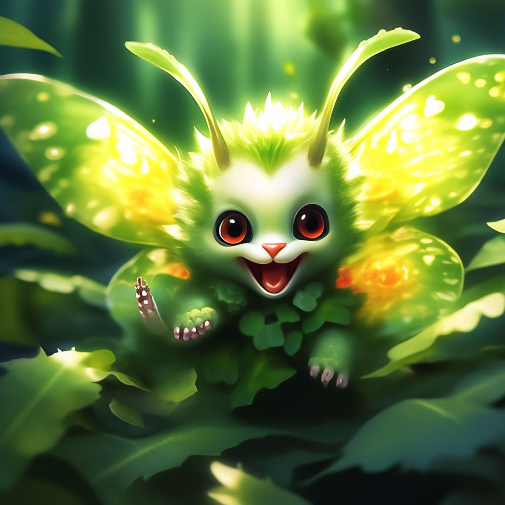 fluffy,butterfly fangs, cute,funny,big-eyed,leaves, fantasy ...