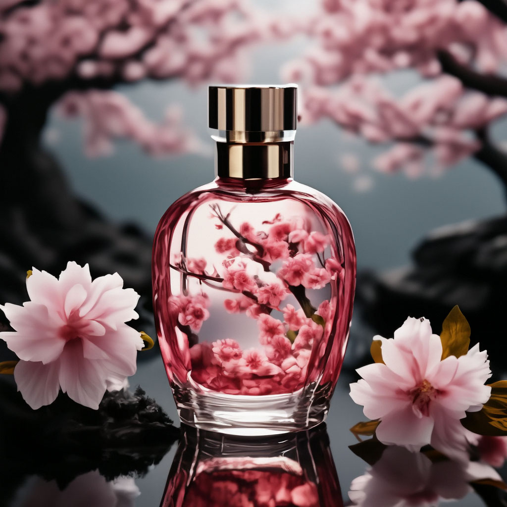 "Perfume advertising beautiful sakura bottle" — image created in Shedevrum