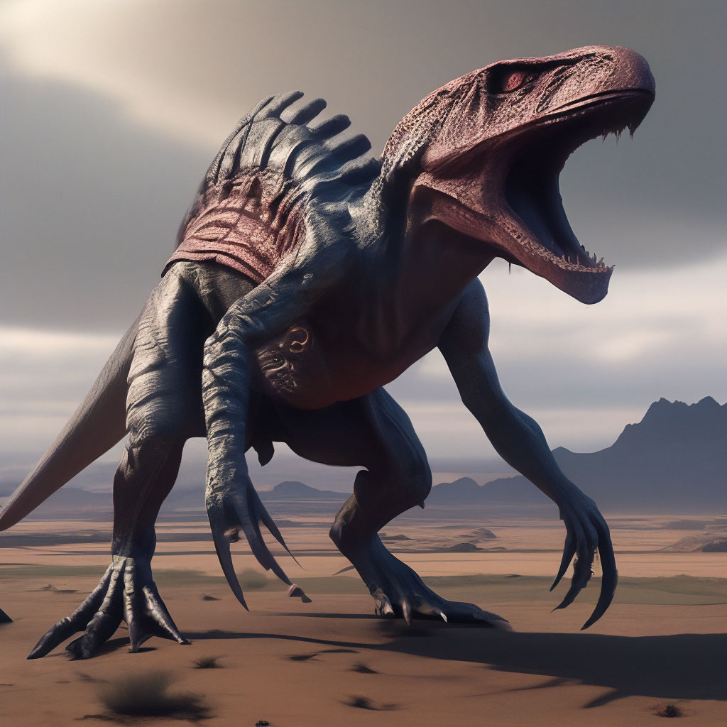 "Dinosaur xenomorph" — image created in Shedevrum