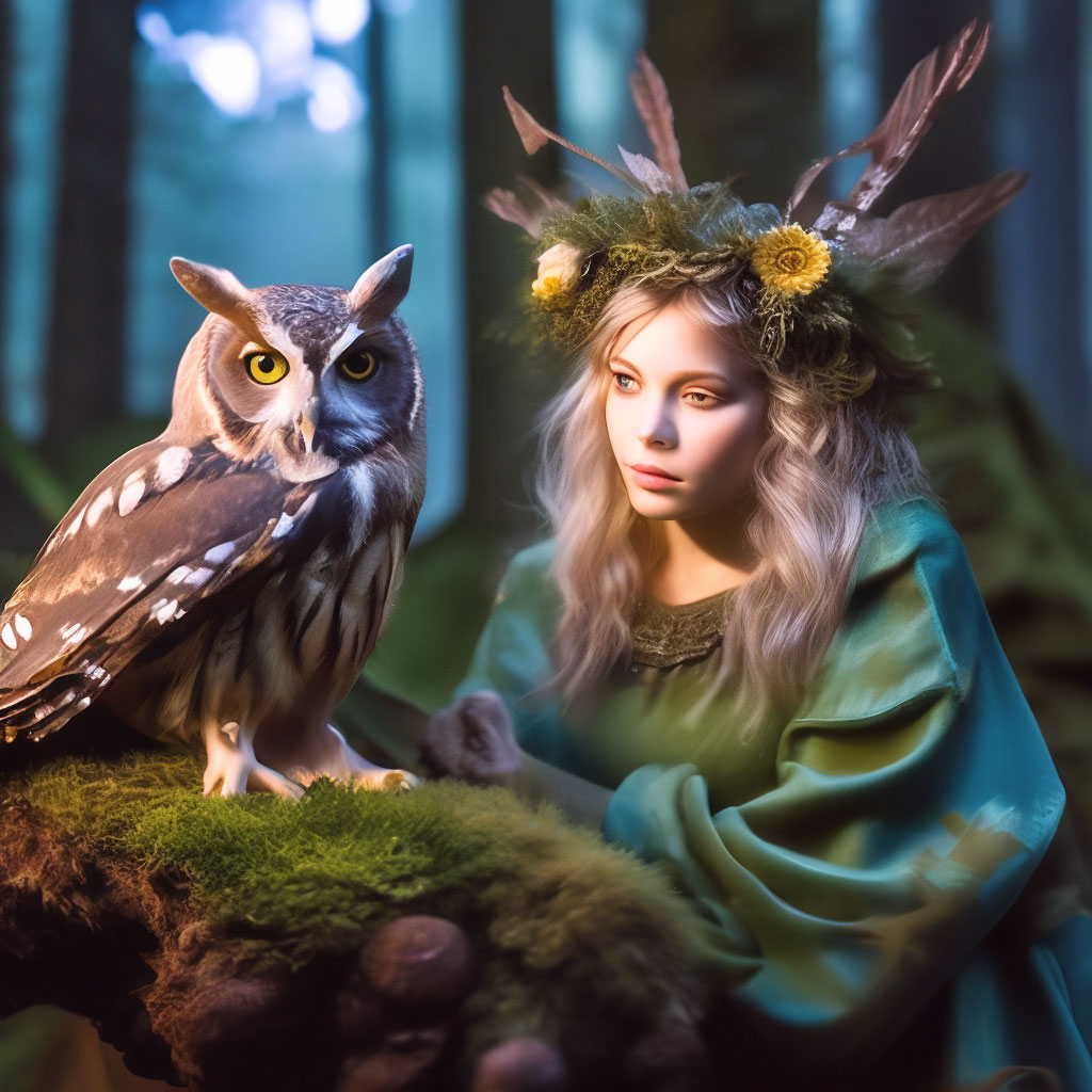 "Forest fairy and owl" — image created in Shedevrum