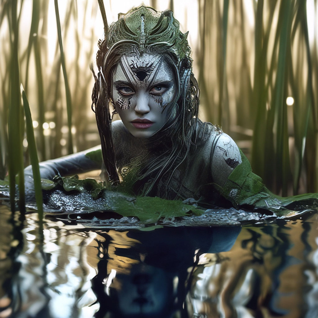 "Hyperdetalization, kikimora + a woman in the water, hid in the reeds ...