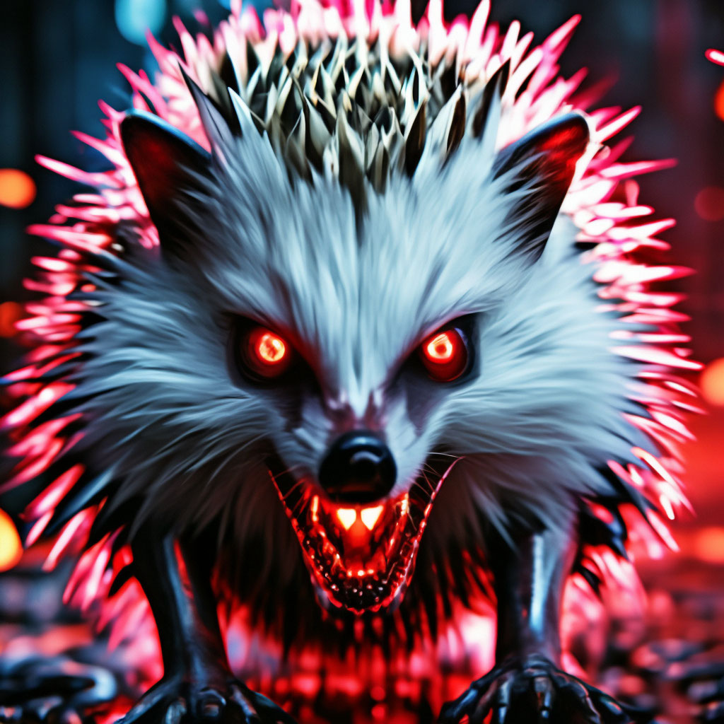 "Megarealism, high detail, bloodthirsty amorphous hedgehog, white ...