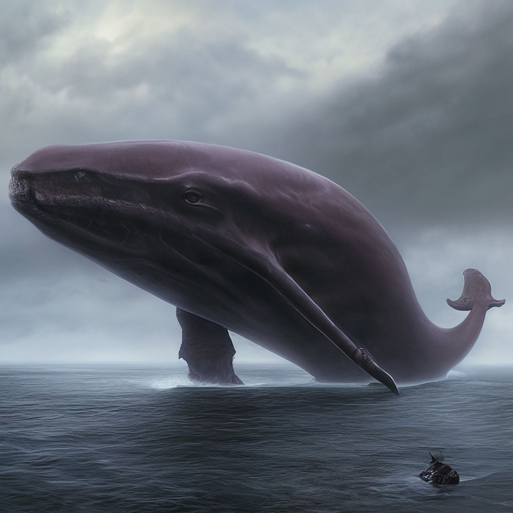 "A giant maroon whale with six small black eyes and eight fins" — image ...