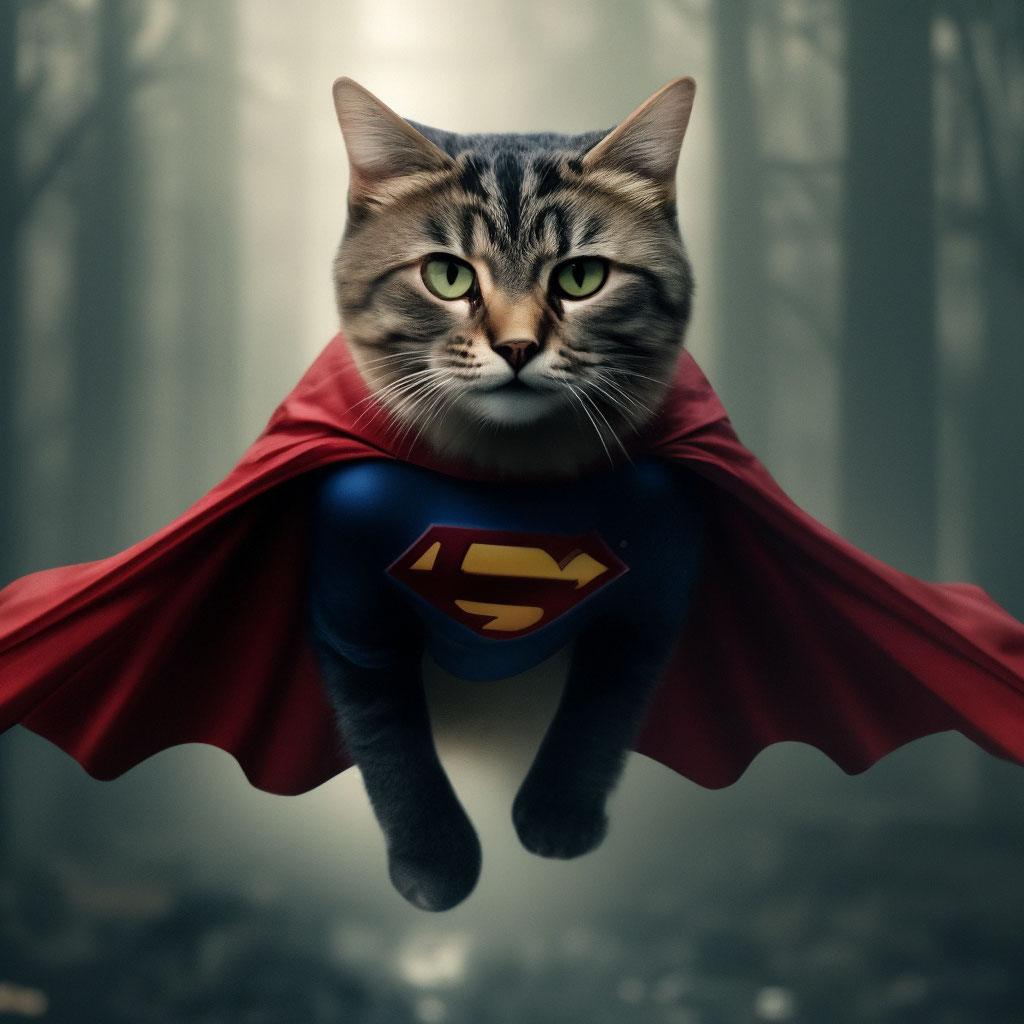 "Superman cat" — image created in Shedevrum