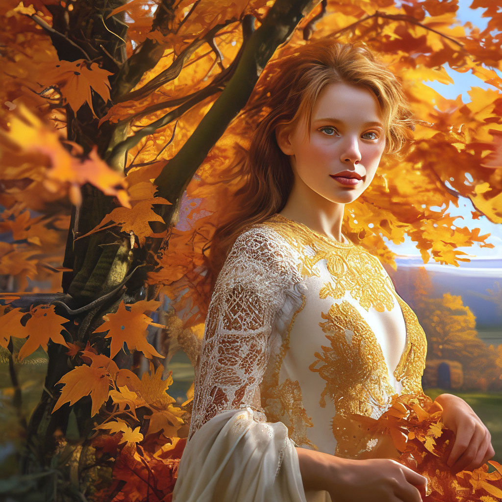 "Scarlet girl lace rowan golden maples openwork autumn pastoral ...