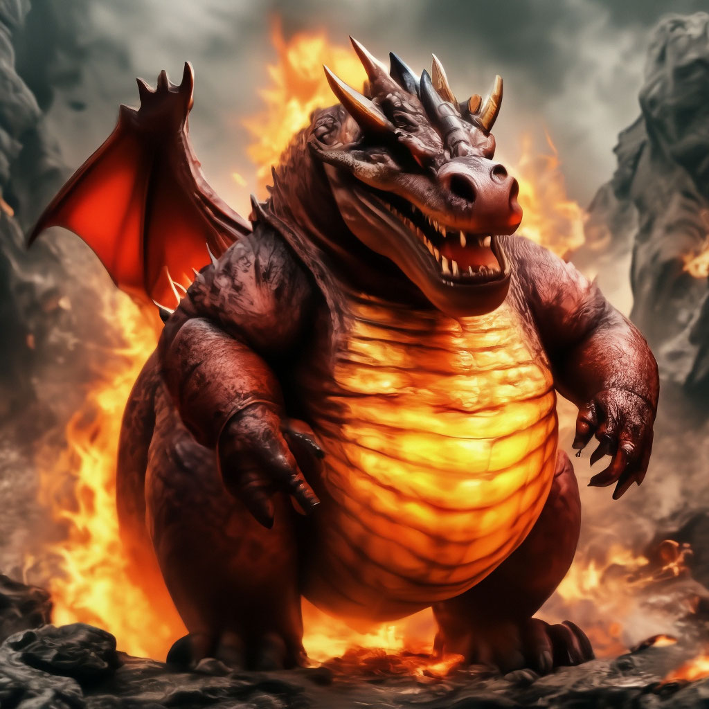 "A fat dragon farts with fire" — image created in Shedevrum
