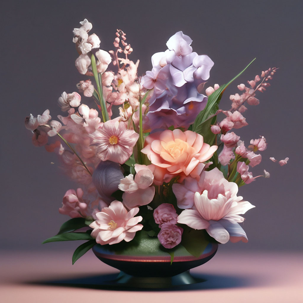 "Dark botanikal, designer flower arrangement, hyperrealistic, 3D,64K ...