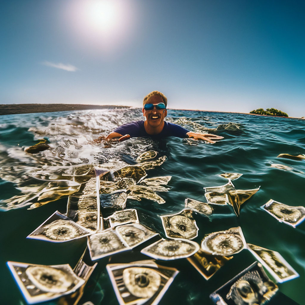 "I'm swimming in a sea of money" — image created in Shedevrum