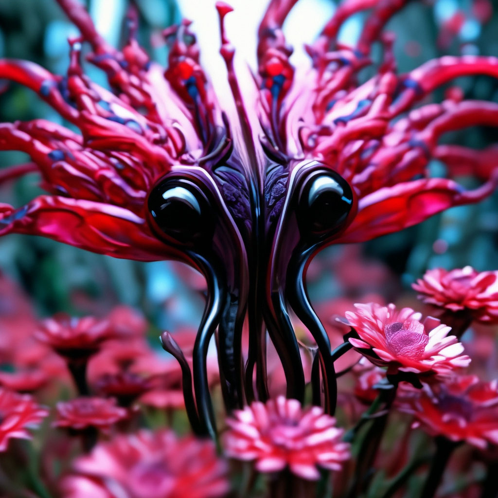 "100 centoarch photo of a purple-red-black strange alien creature ...